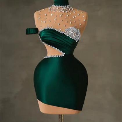 High Sheer Neckline Crystal Stones Stunning Cocktail Dress Beaded ...