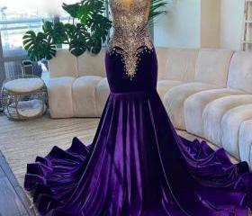 Purple Crystal Prom Dresses Long For Women 2025 Sparky Sequins Beading ...