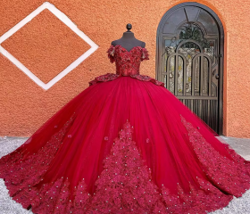 Burgundy Quinceanera Dress Ball Gown Applique Crystal Luxury ...