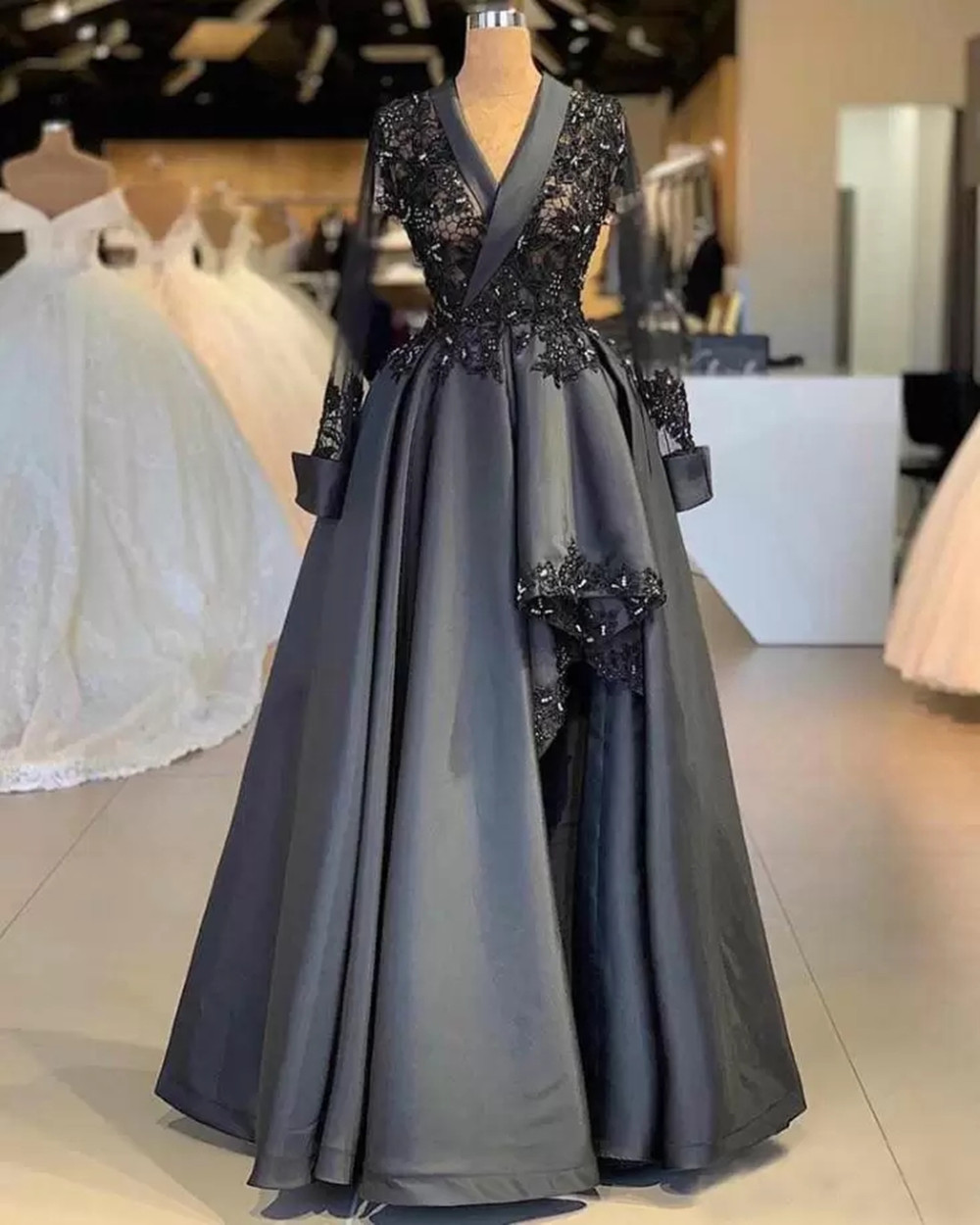 Black Mother Of The Bride Dresses A-line Long Sleeves Formal Evening ...