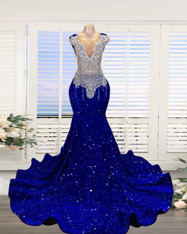 Royal Blue Crystal Prom Dresses Long For Women 2025 Mermaid Tassel ...