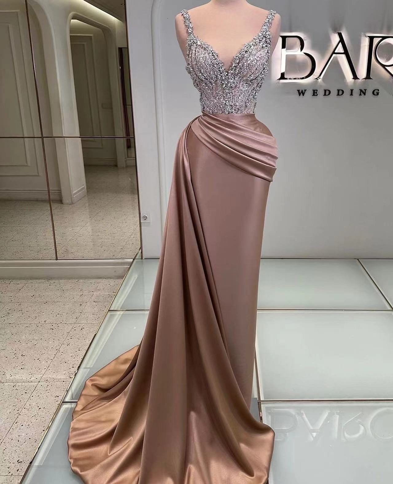 Dusty Rose Prom Dresses Long For Women 2025 Crystal Sparky Sequined ...