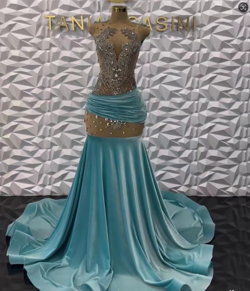 Customized(can Not Refund) Blue Crystal Prom Dresses Long For Women ...