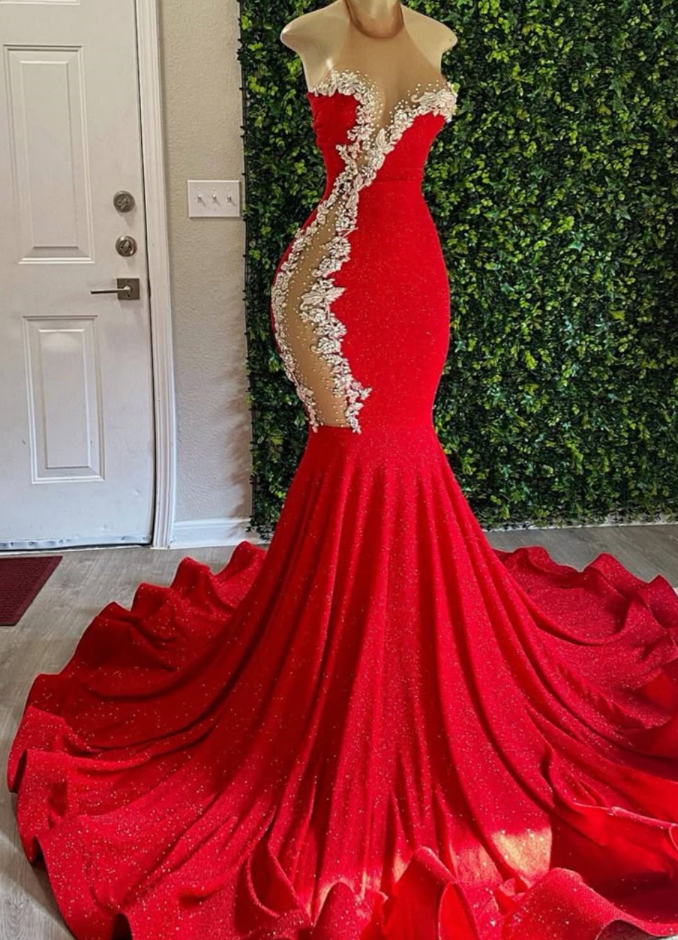 Satin Red Mermaid Prom Dresses Long For Women 2025 Lace Appliques Pearls Formal Evening Party ...