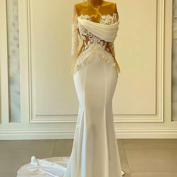 2023 Plus Size Arabic Aso Ebi Sheer Neck Mermaid Wedding Dresses Lace ...