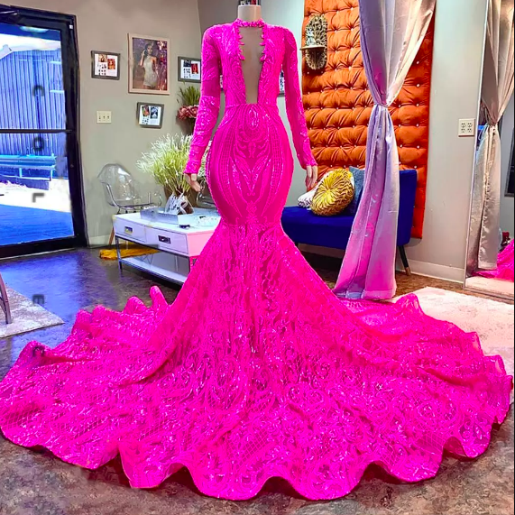 Glamorous Prom Dresses Mermaid High Neck Art Deco-inspired Neck Shining ...