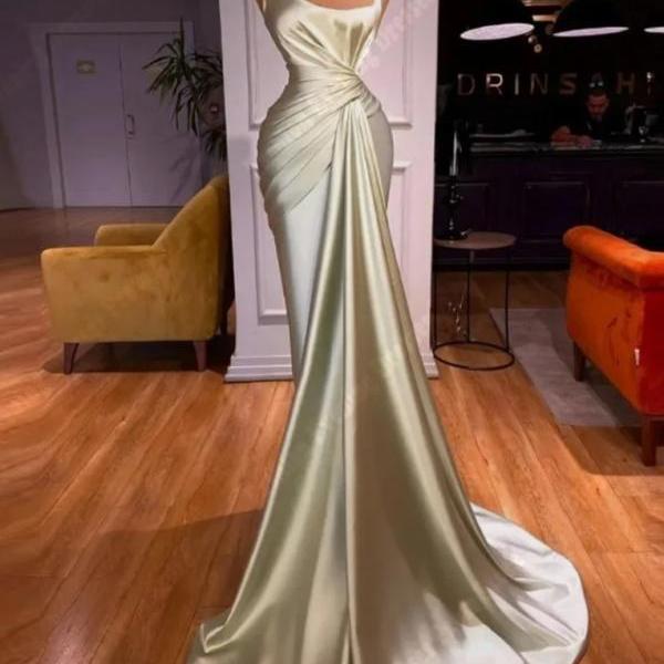 Gorgeous Women's Mermaid Prom Dresses With Satin Pleats Sleeveless ...