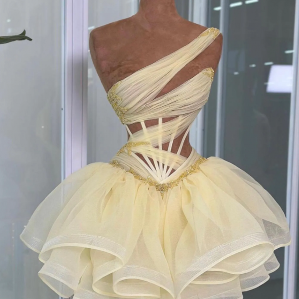 2024 Cream Ball Gown Graduation Dress One Shoulder Lace Beaded Tulle ...