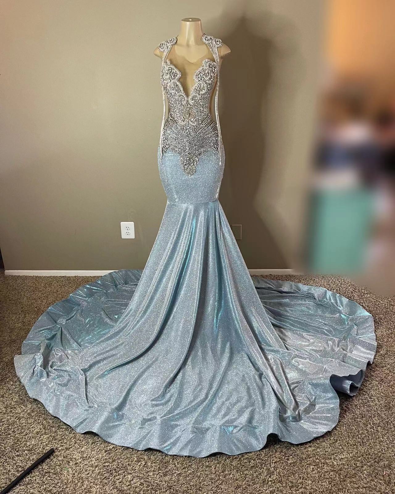 Crystal Mermaid Prom Dresses 2024 Beaded Sequins Illusion Crew Neck Formal Evening Dresses Gowns ...