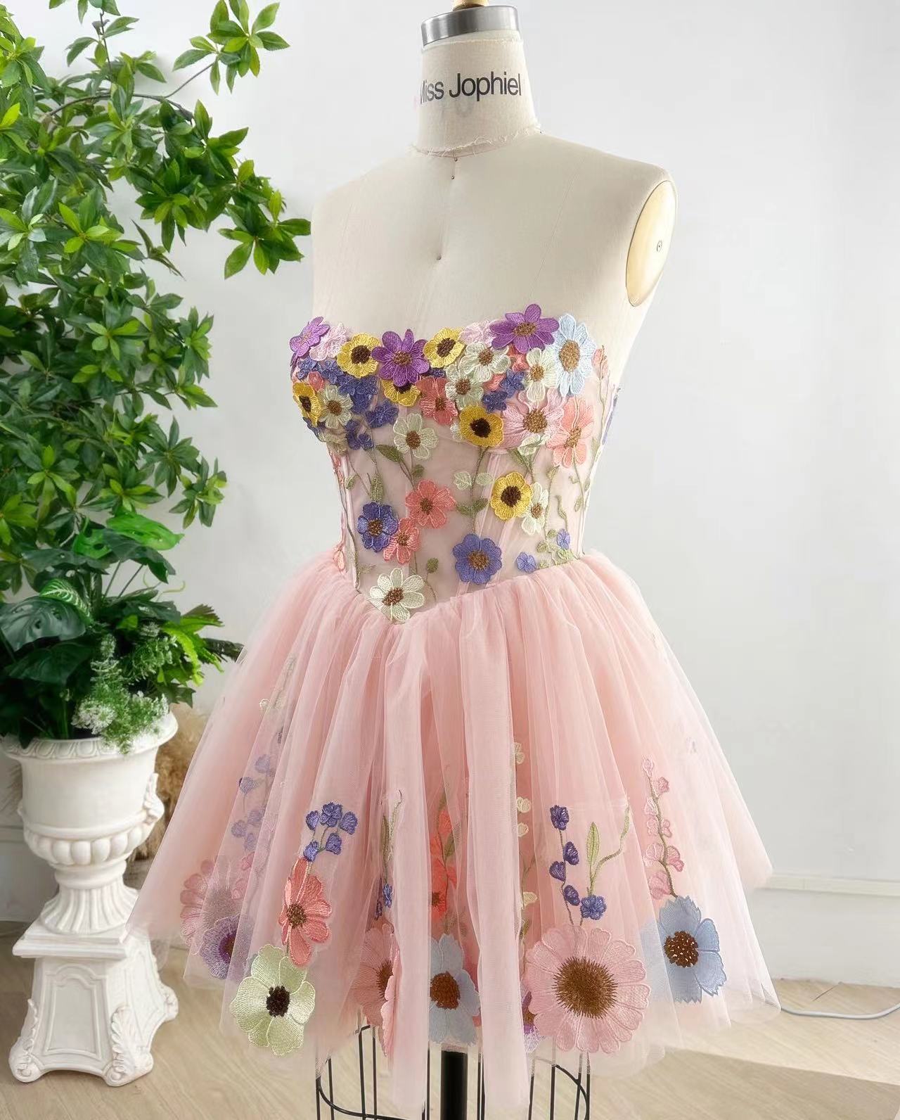Illusion Corset Short Graduation Dresses Embroidery Lace Appliques ...