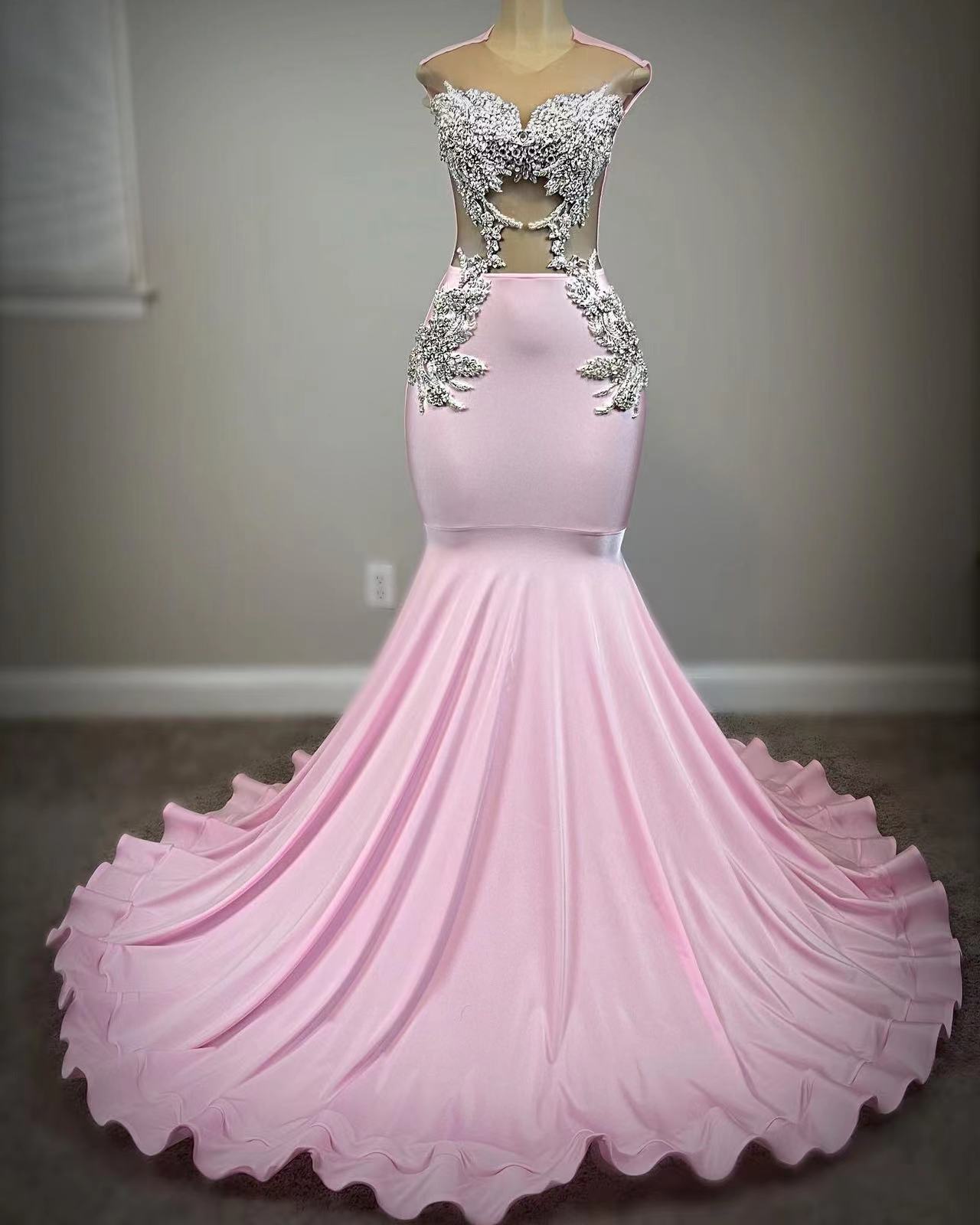 Pink Satin Prom Dresses Long For Women 2025 Lace Appliques Beading ...