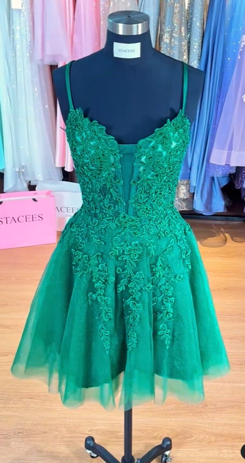 Green Short Homecoming Dresses Lace Appliques Corset Mini Graduation ...