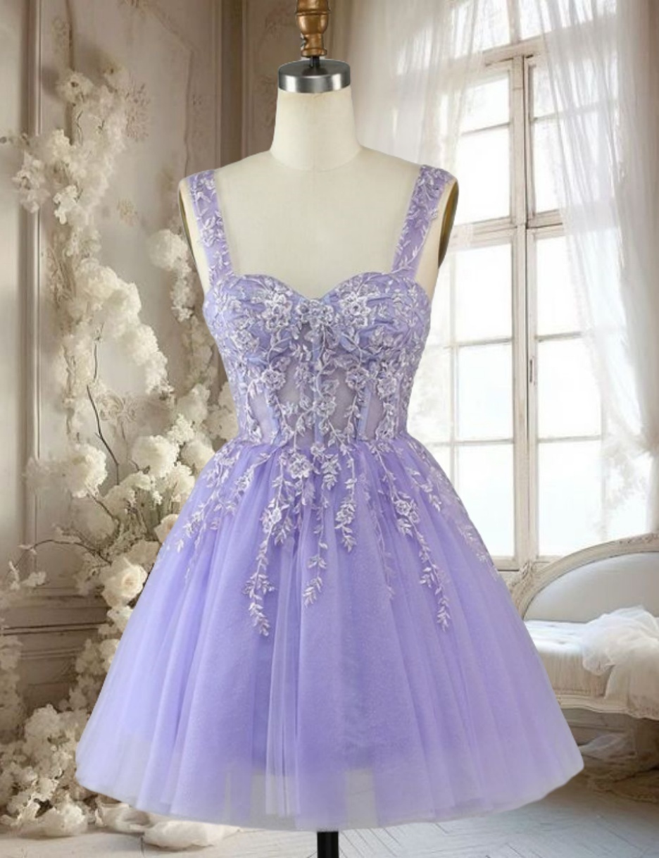 Lilac Lace Appliques Corset Short Prom Dresses For Teen 16 18 Square ...