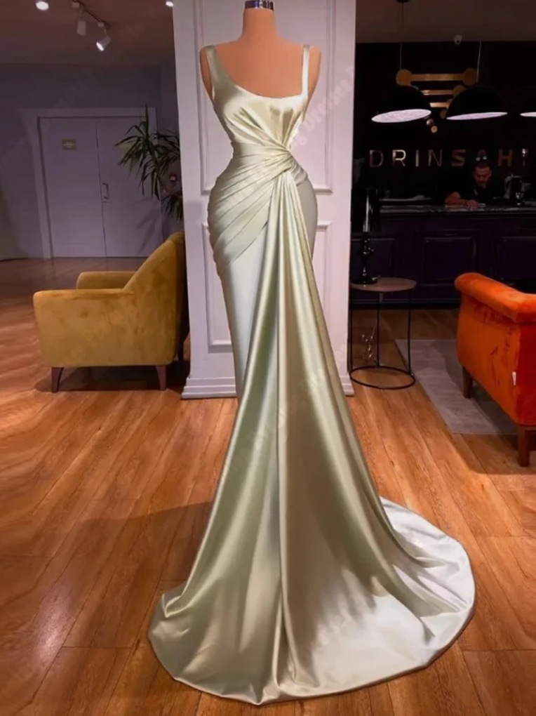 Gorgeous Women's Mermaid Prom Dresses With Satin Pleats Sleeveless ...
