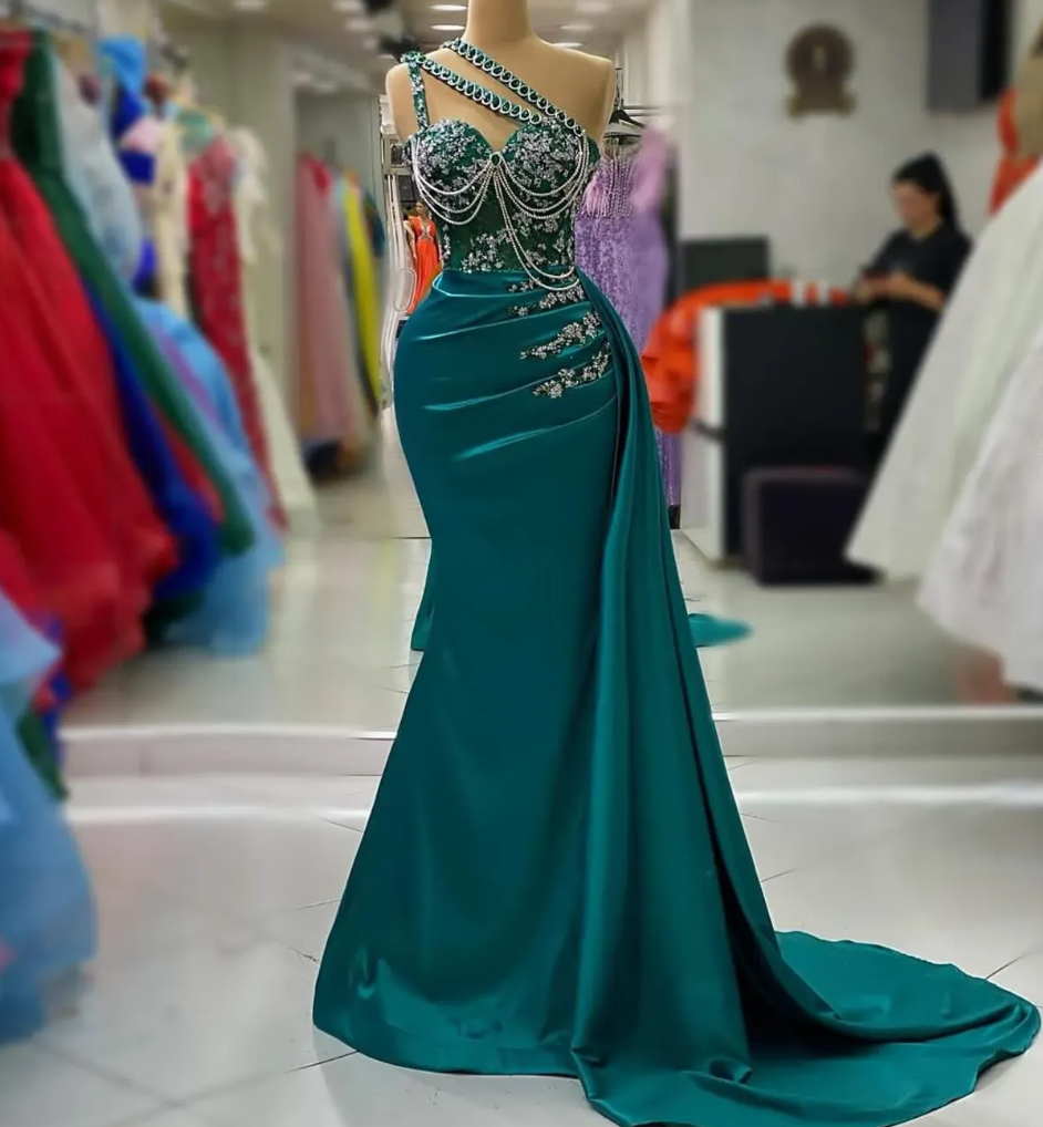 2024 Aso Ebi Arabic Hunter Green Mermaid Prom Dress Crystals Lace Evening Formal Party Second ...
