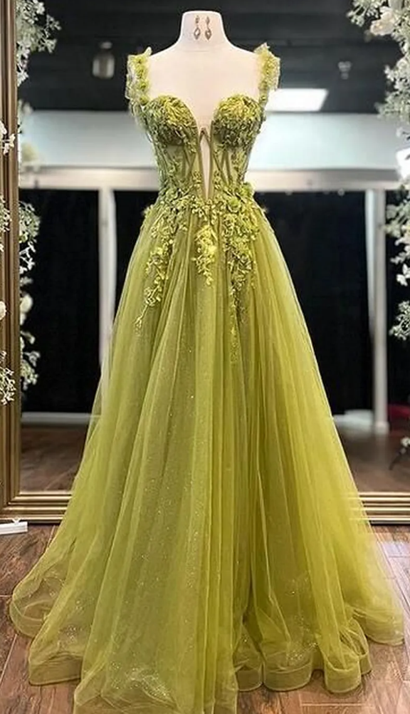 Fantasy Prom Dresses Corset Illusion Top 3d Floral Appliques Off ...