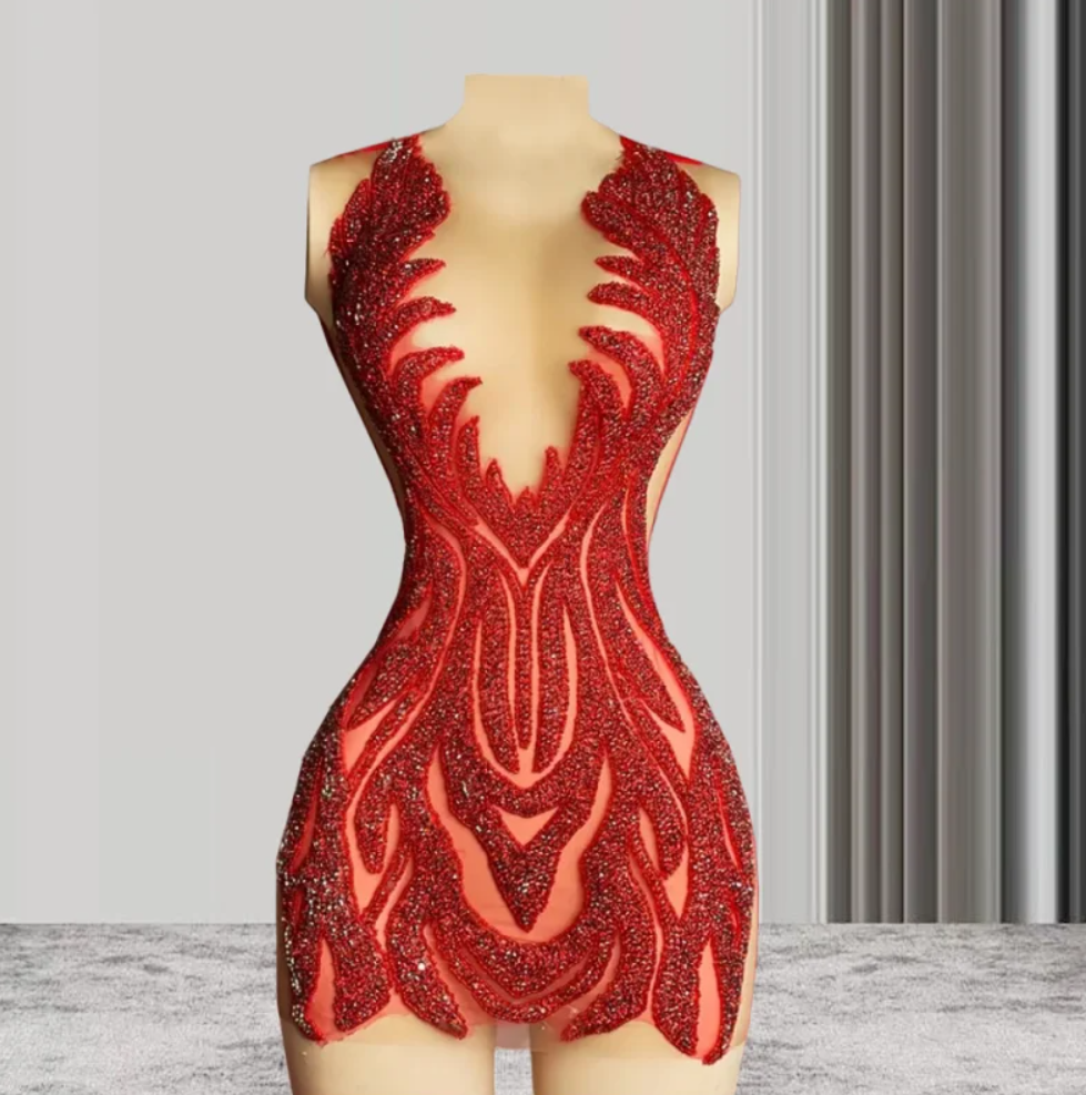 Sexy Sheer Red Short Prom Dresses For Black Girls See Through African American Birthday Party ...