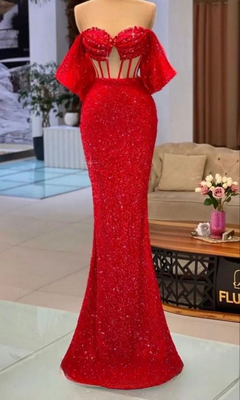 Red Off The Shoulder Sparkly Sequin Mermaid Prom Dresses Long For Women ...