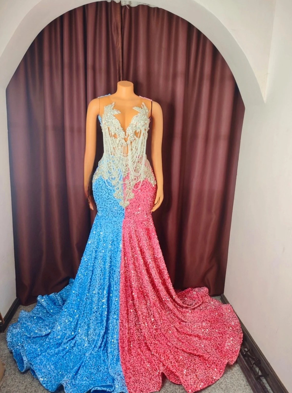 Luxury Diamond Prom Dresses Lace Appliques Tassel Mermaid Party Dresses ...