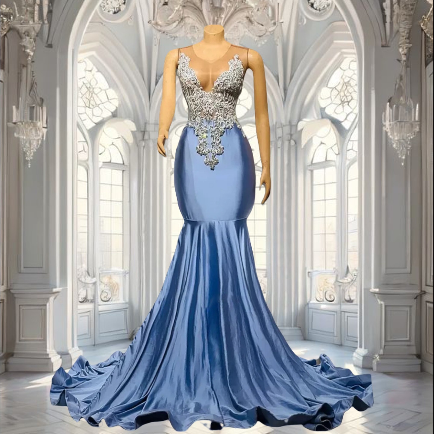 Elegant Baby Blue Mermaid Prom Dresses For Black Girl Luxury Silver ...